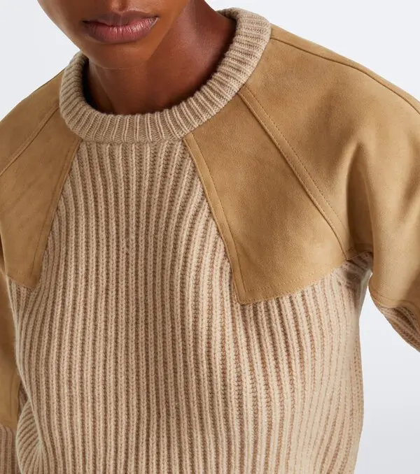 Max Mara Suede-paneled Wool And Cashmere Sweater