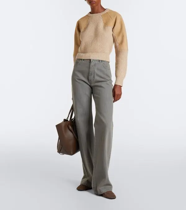Max Mara Suede-paneled Wool And Cashmere Sweater