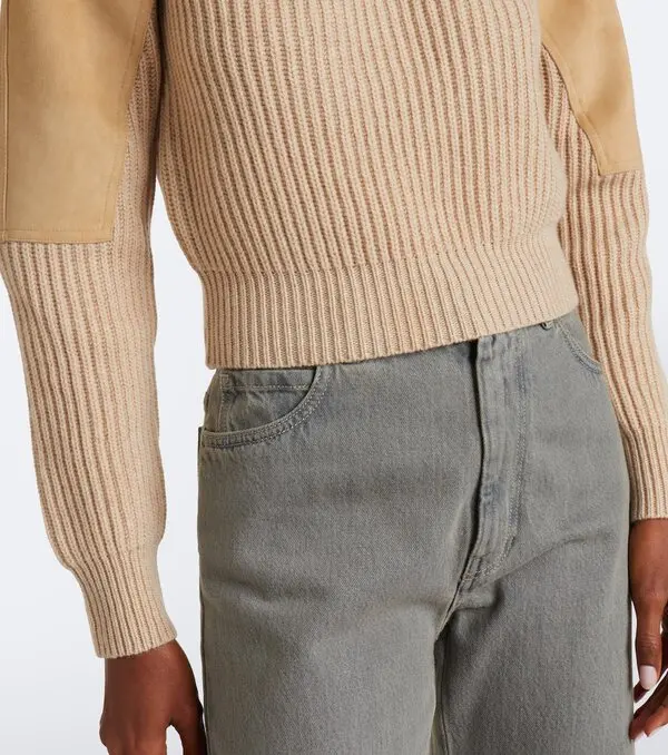 Max Mara Suede-paneled Wool And Cashmere Sweater