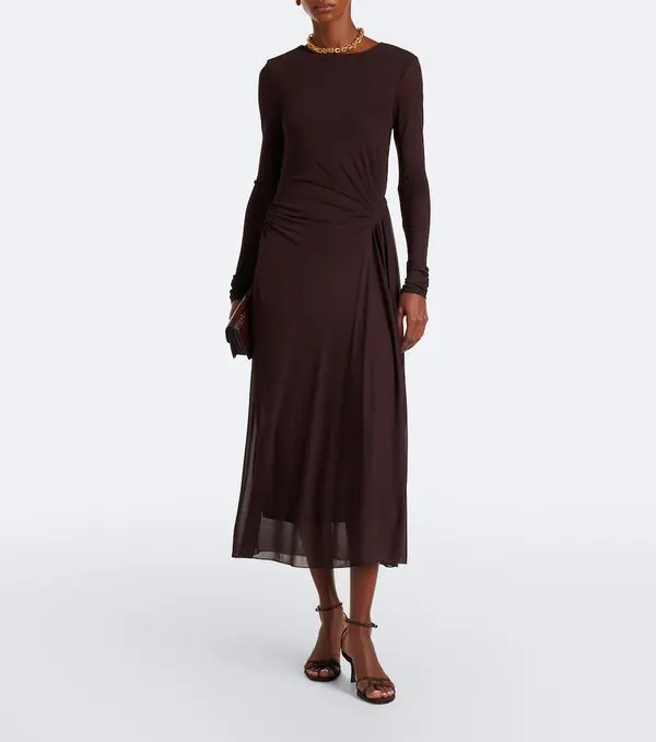 Max Mara Elegante Gathered Crepe Jersey Midi Dress