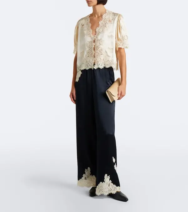 DÔEN Idella Lace-trimmed Silk Satin Top