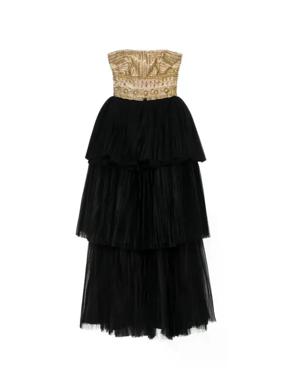 Naeem Khan Beaded-bodice Layered Gown
