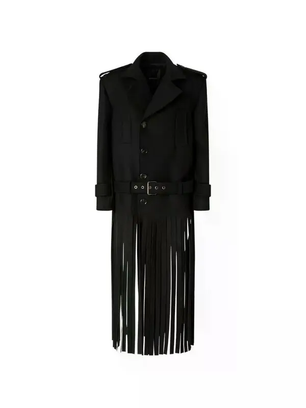 Pinko Fringed Belted Coat - Black