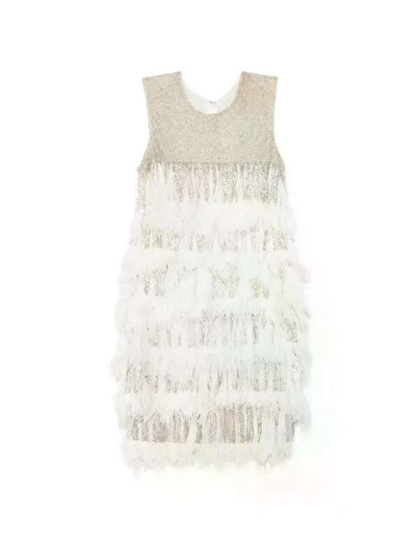 Naeem Khan Feather-trim Dress - Neutrals