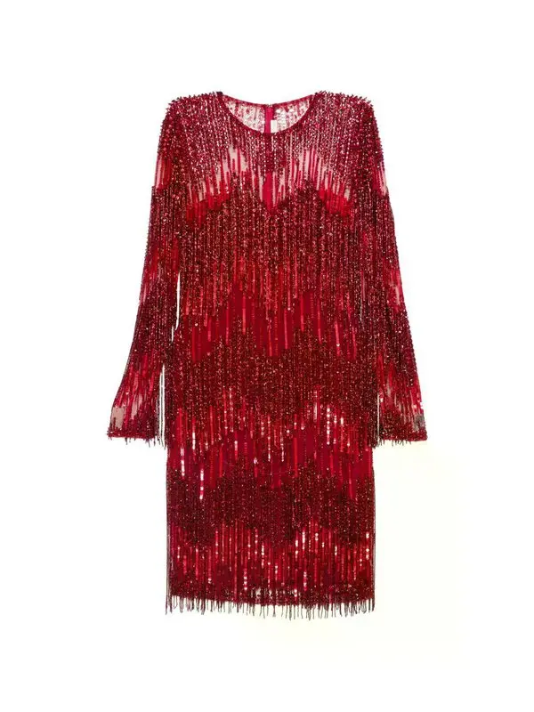 Naeem Khan Beaded Fringe Dress