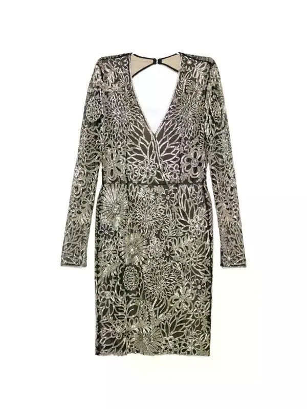 Naeem Khan Floral-beaded V-neck Dress - Black