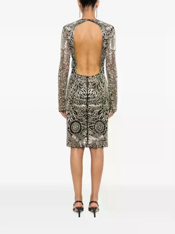 Naeem Khan Floral-beaded V-neck Dress