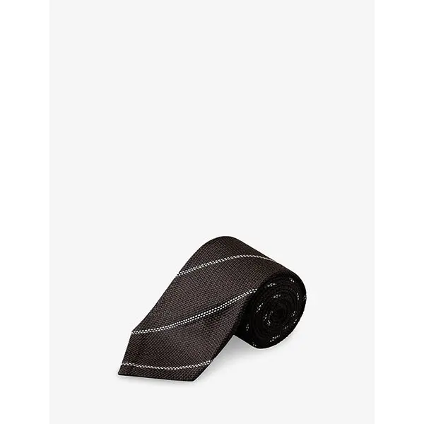 Eton Striped Woven Silk Tie - Brown
