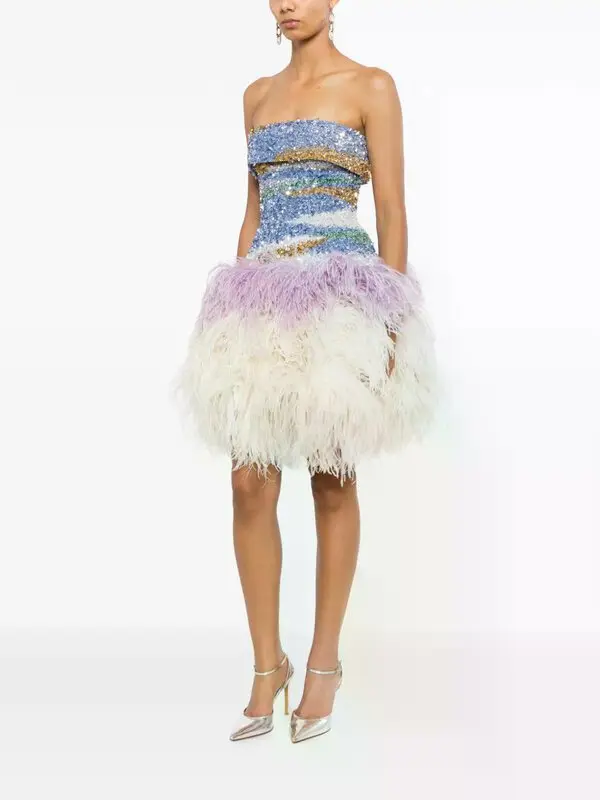 GEORGES HOBEIKA Embellished Feather-skirt Dress