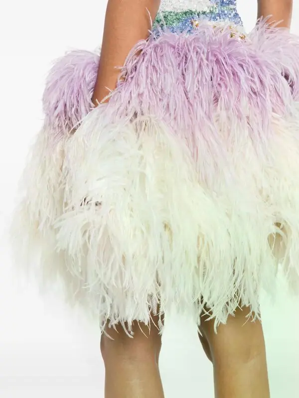 GEORGES HOBEIKA Embellished Feather-trim Mini Dress