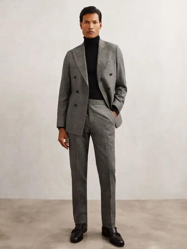 REISS Wool Double-breasted Check Tailored-fit Suit Blazer