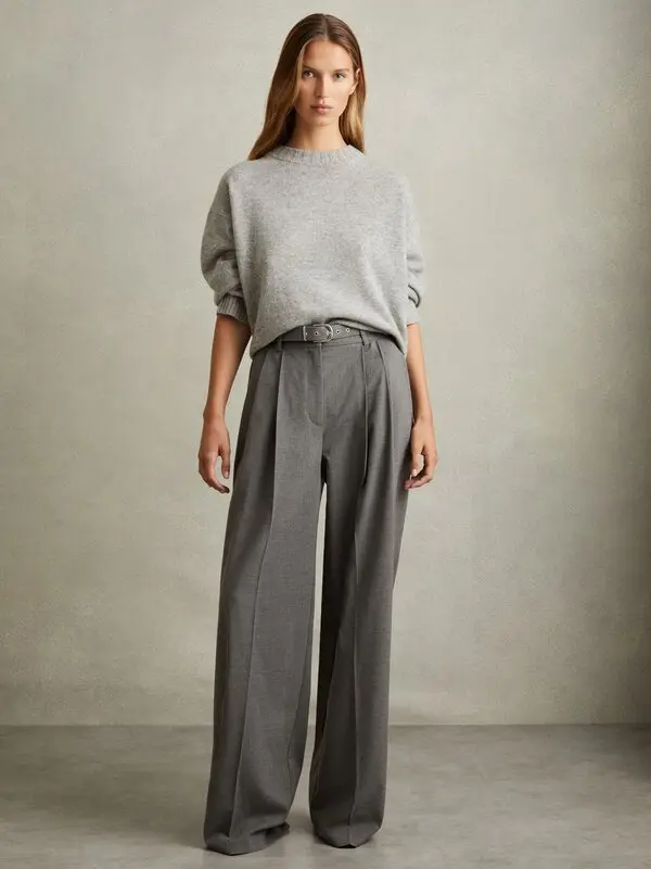 REISS Freja Belted Leg Trousers - Grey