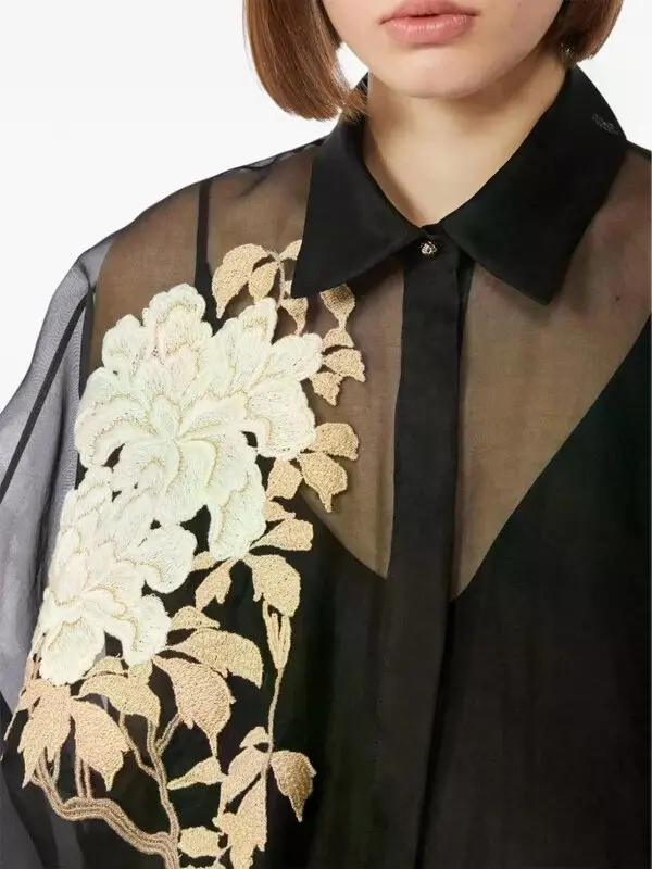Max Mara Floral-embroidery Silk Shirt