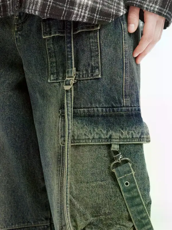 MUSIUM DIV. Multi-pocket Strap-detail Cargo Wide-leg Jeans