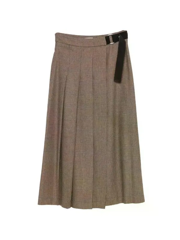 P.a.r.o.s.h Houndstooth Midi Pleated Skirt - Brown