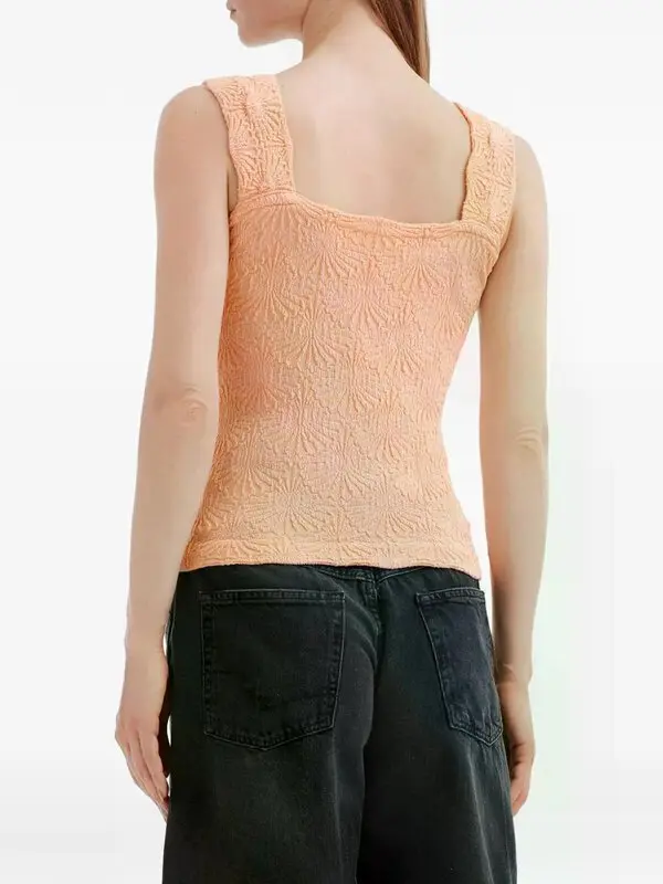 Free People Floral-texture Square-neck Top