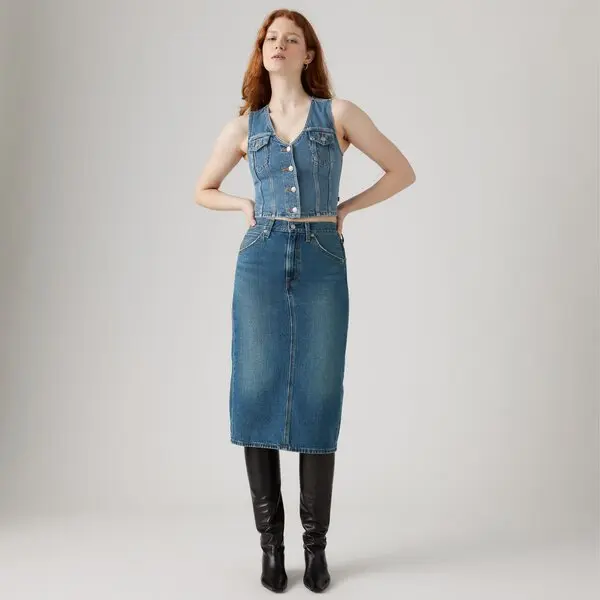 LEVI'S High-rise Denim Midi Skirt