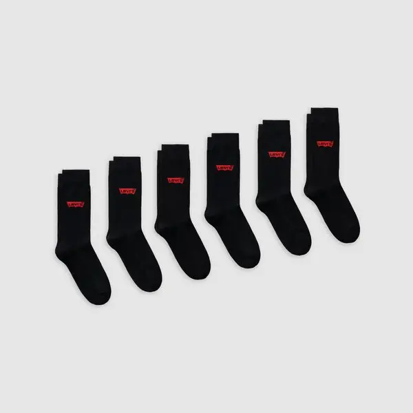 LEVI'S Regular Cut Batwing Logo Socks 6 Pack - Black