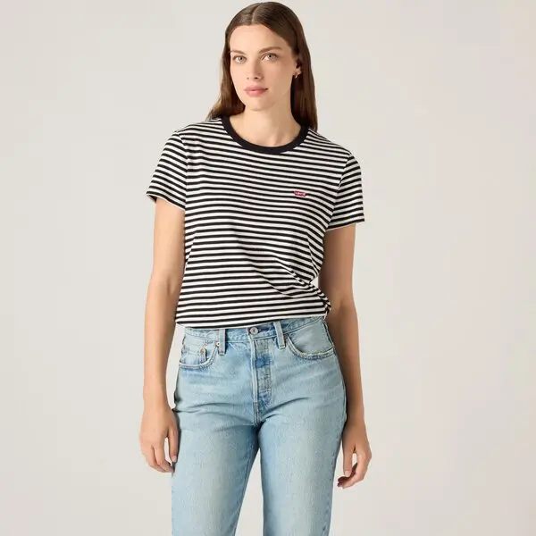LEVI'S Striped Crewneck T-shirt With Logo Patch - Black