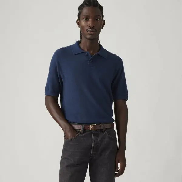 LEVI'S Sweater Cotton Linen Knit Polo - Blue
