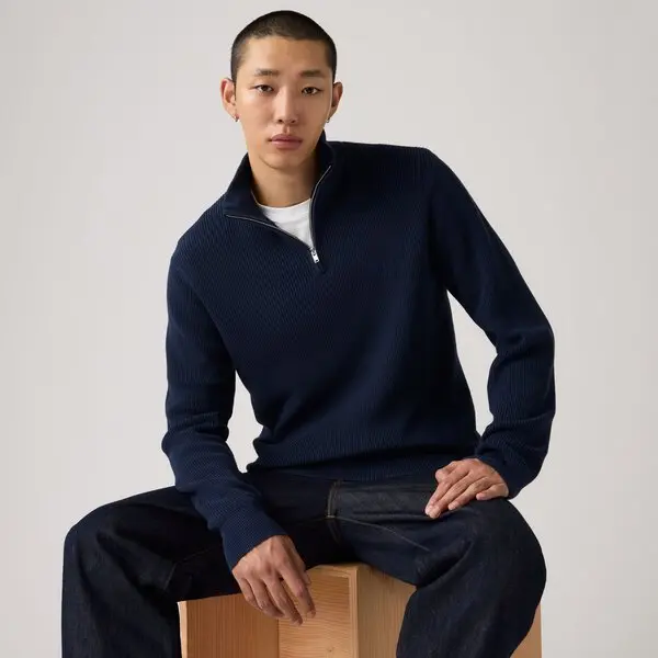 LEVI'S Housemark Quarter Zip Sweater - Blue