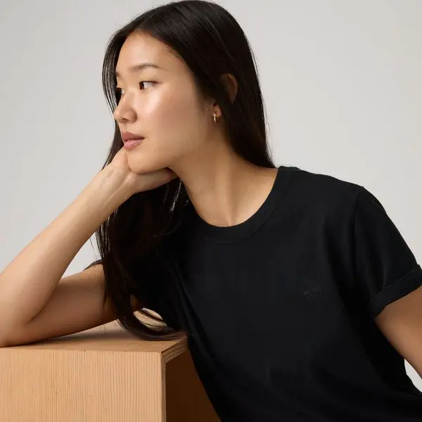 LEVI'S Classic Cotton Crewneck T-shirt With Tonal Logo - Black