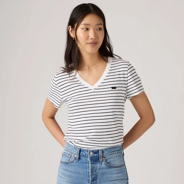 LEVI'S Cotton V-neck T-shirt With Signature Logo - White