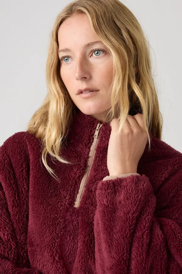 LEVI'S Gemma Sherpa 1/4 Zip Sweatshirt - Red