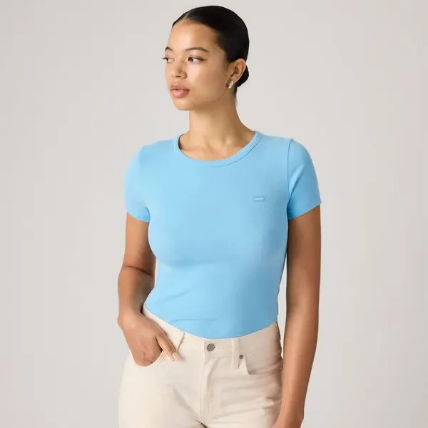 LEVI'S Ribbed Crewneck T-shirt With Logo Detail - Blue