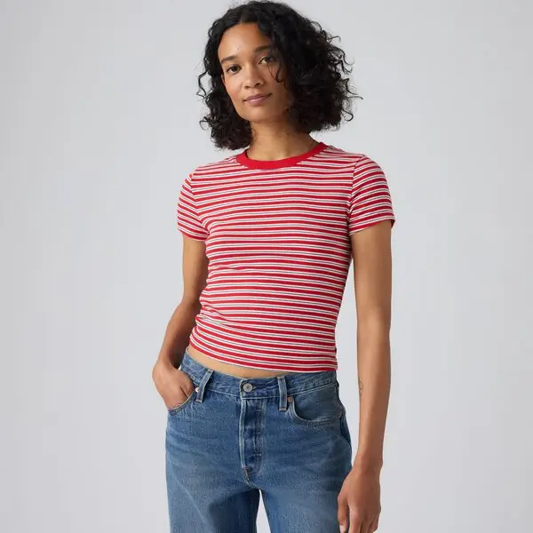 LEVI'S Essential Cropped Ribbed Baby Tee - Red