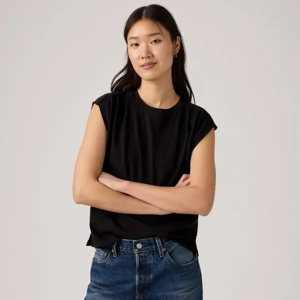 LEVI'S Pleated Muscle Tank Top - Black