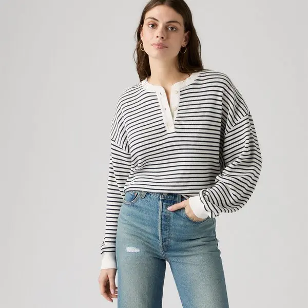 LEVI'S Dry Goods Relaxed Long Sleeve Henley With Striped Pattern - Blue