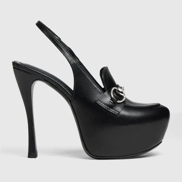 Gucci Platform Slingback With Horsebit, Uk - Black