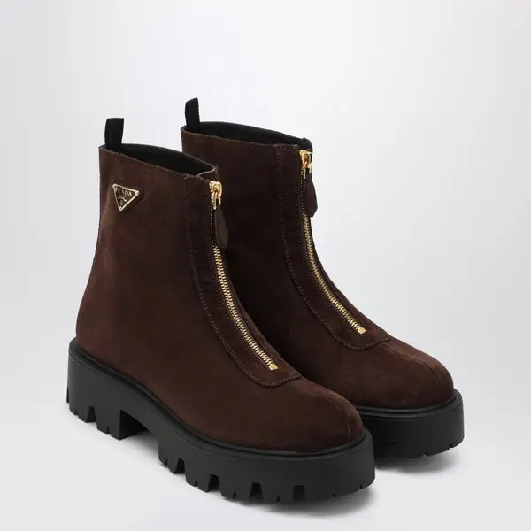 Prada Moro Suede Ankle Boots With Zip