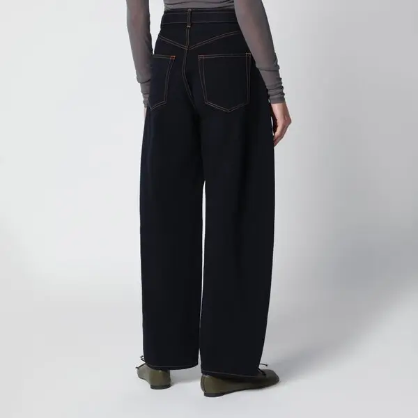 Sacai High-waisted Navy Cotton Barrel Jeans