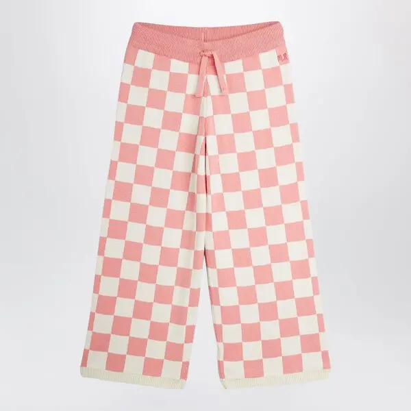 MINI RODINI Checkered Organic Cotton Knit Trousers - Pink