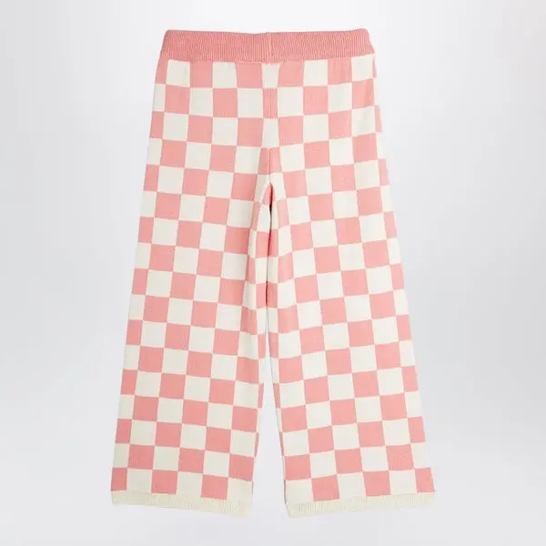 MINI RODINI Checkered Organic Cotton Knit Trousers - Pink