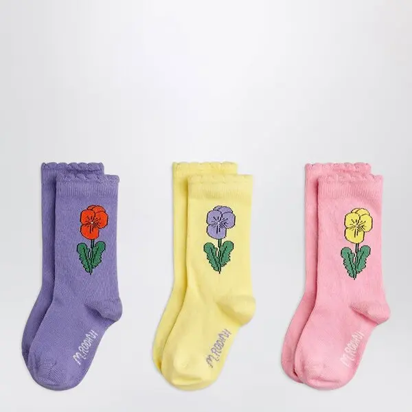 MINI RODINI Violas Organic Cotton Socks, Pack Of 3 - Multicolor