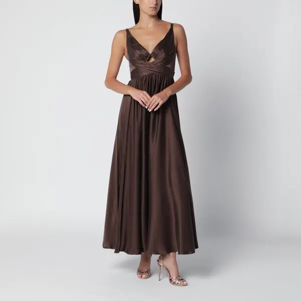 Zimmermann Long Draped Silk Dress In Bitter Chocolate
