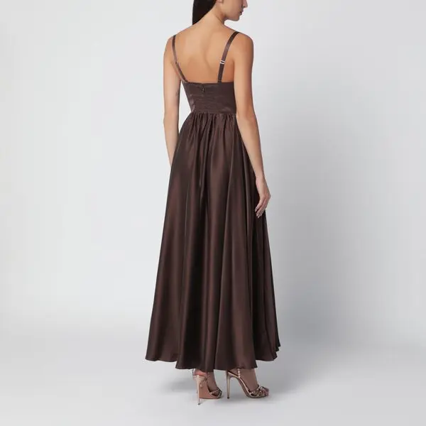 Zimmermann Long Draped Silk Dress In Bitter Chocolate