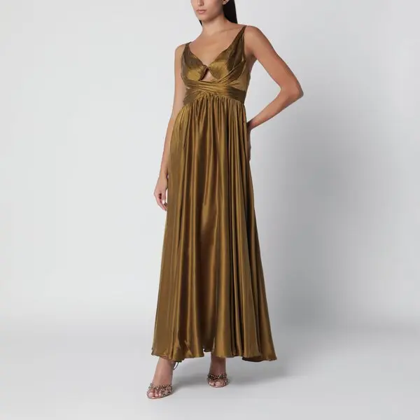 Zimmermann Olive Draped Silk Maxi Dress - Green