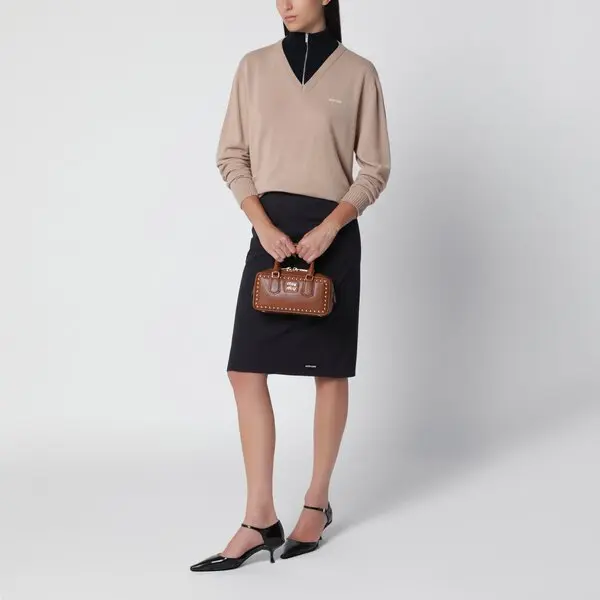 Miu Miu Arcadie Bag In Brandy Nappa Leather With Studs