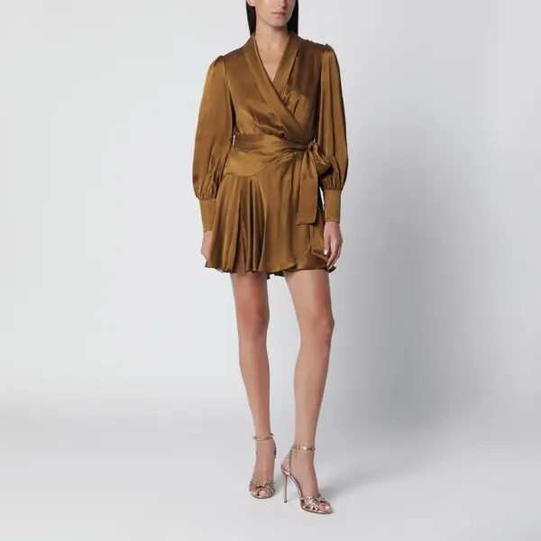 Zimmermann Khaki Silk Wrap Mini Dress - Green