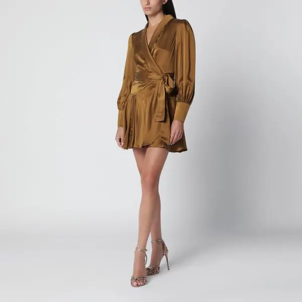 Zimmermann Khaki Silk Wrap Mini Dress - Green
