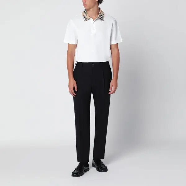 Burberry Chalk Cotton Piqué Polo Shirt With Check Collar