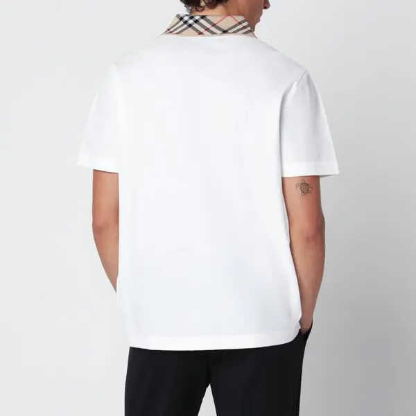 Burberry Chalk Cotton Piqué Polo Shirt With Check Collar