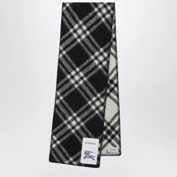Burberry Check Wool Scarf - Black