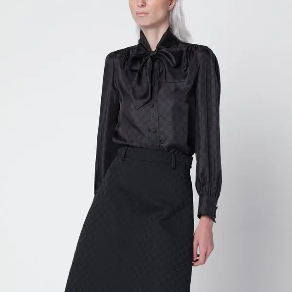 Gucci Silk Twill Shirt With Gg Print - Black