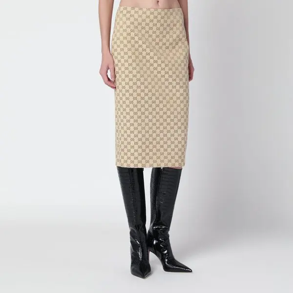Gucci Midi Skirt In New Sand Gg Cotton