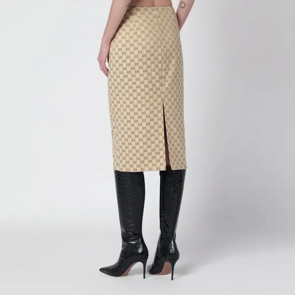 Gucci Midi Skirt In New Sand Gg Cotton